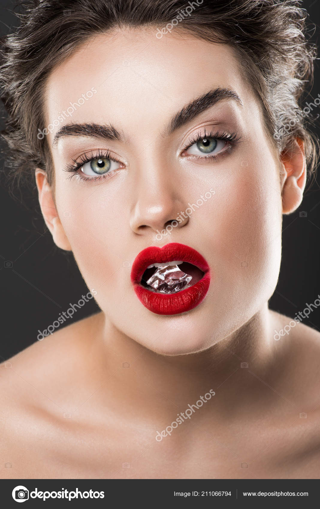 Sexy Girl Melting Ice Cube Lips Isolated Grey ⬇ Stock Photo, Image by ...