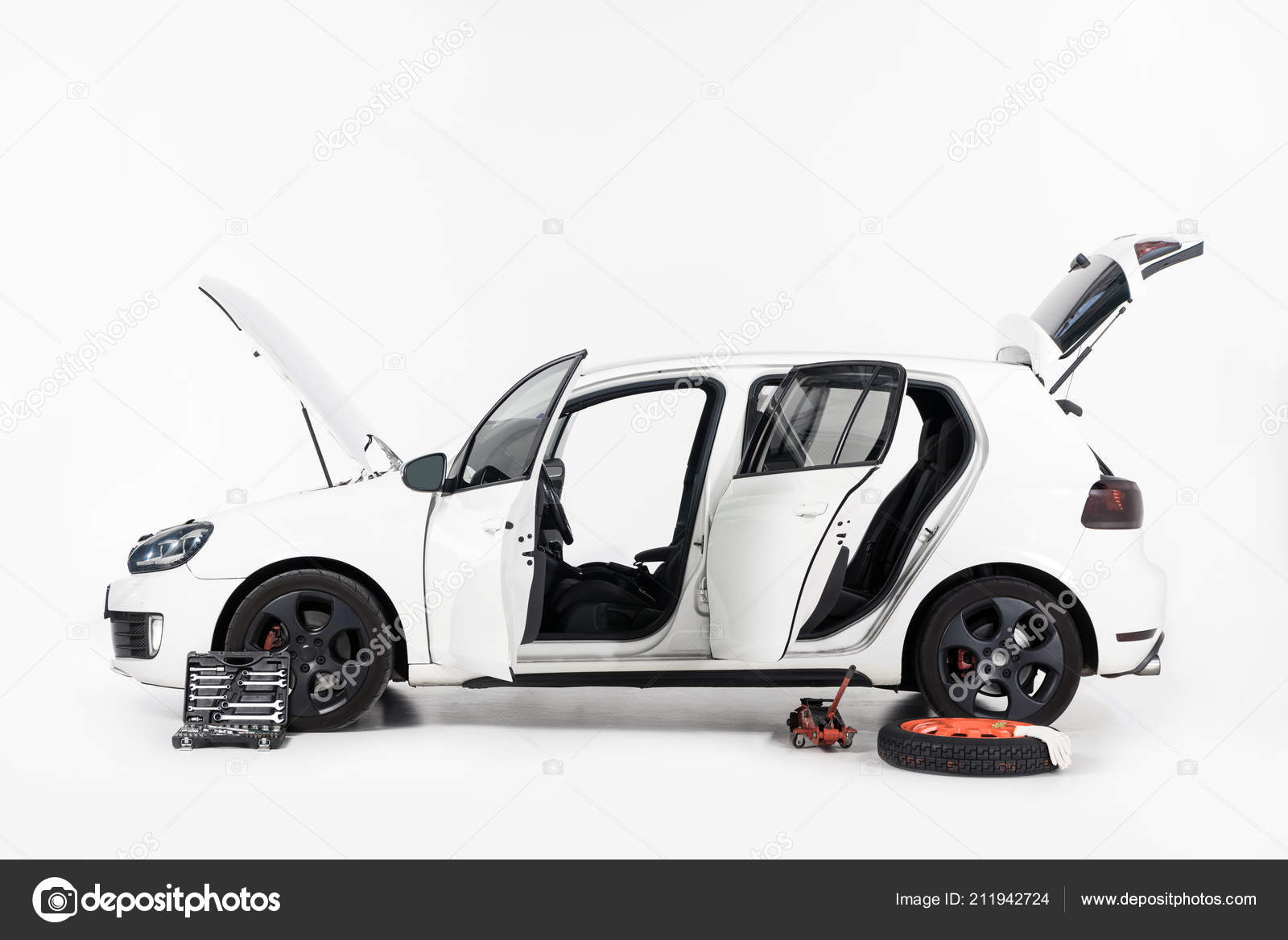 Car hood side view | Side View Broken White Car Open Doors Open Hood ...