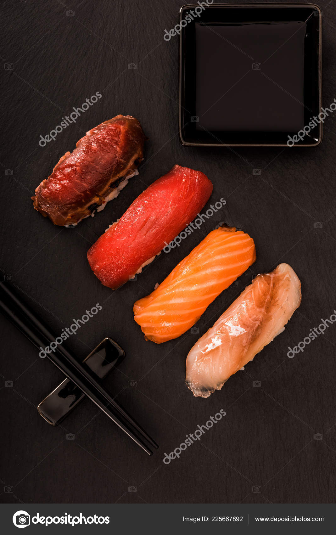 Top View Delicious Sashimi Sushi Black Slate Stock Photo by ...