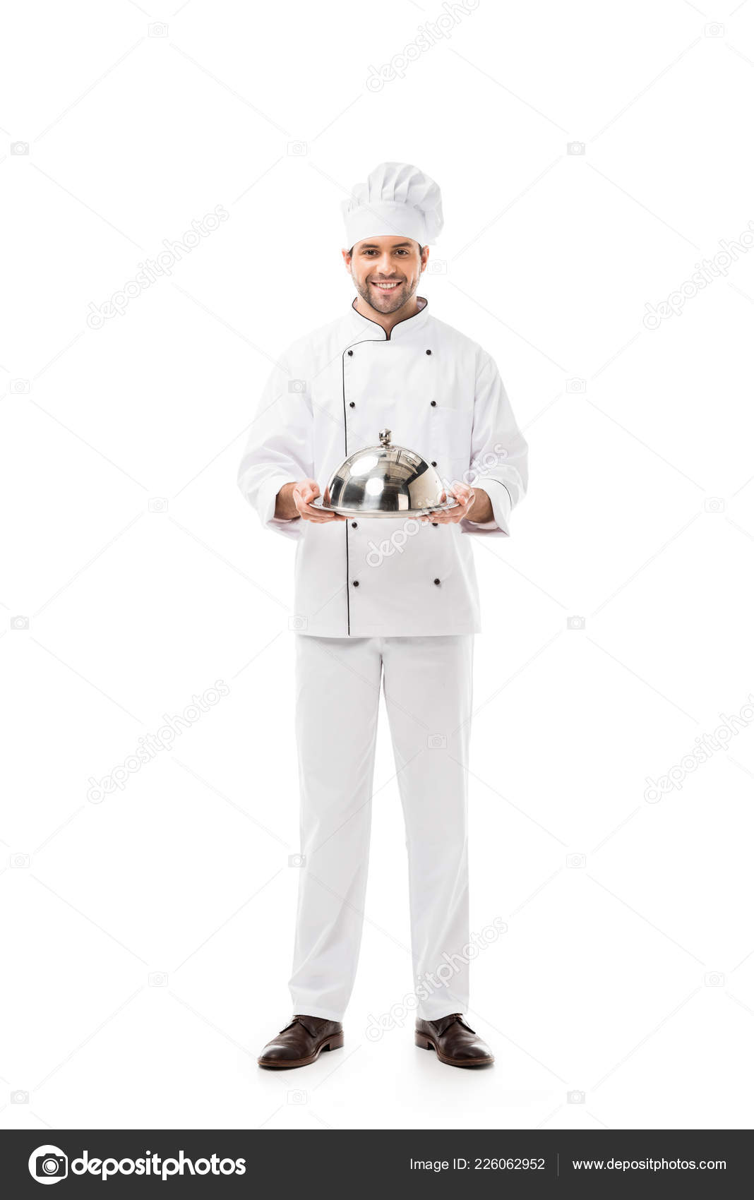 Handsome Young Chef Holding Serving Tray Dome Looking Camera Isolated ...