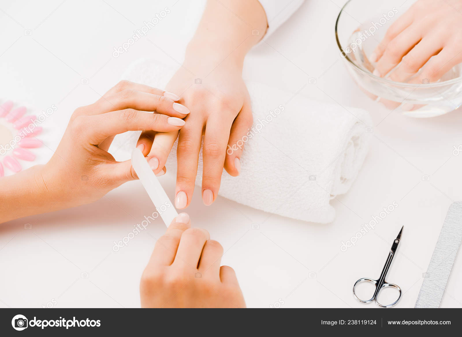 Cropped View Manicurist Filing Nails Nail File Stock Photo by ...
