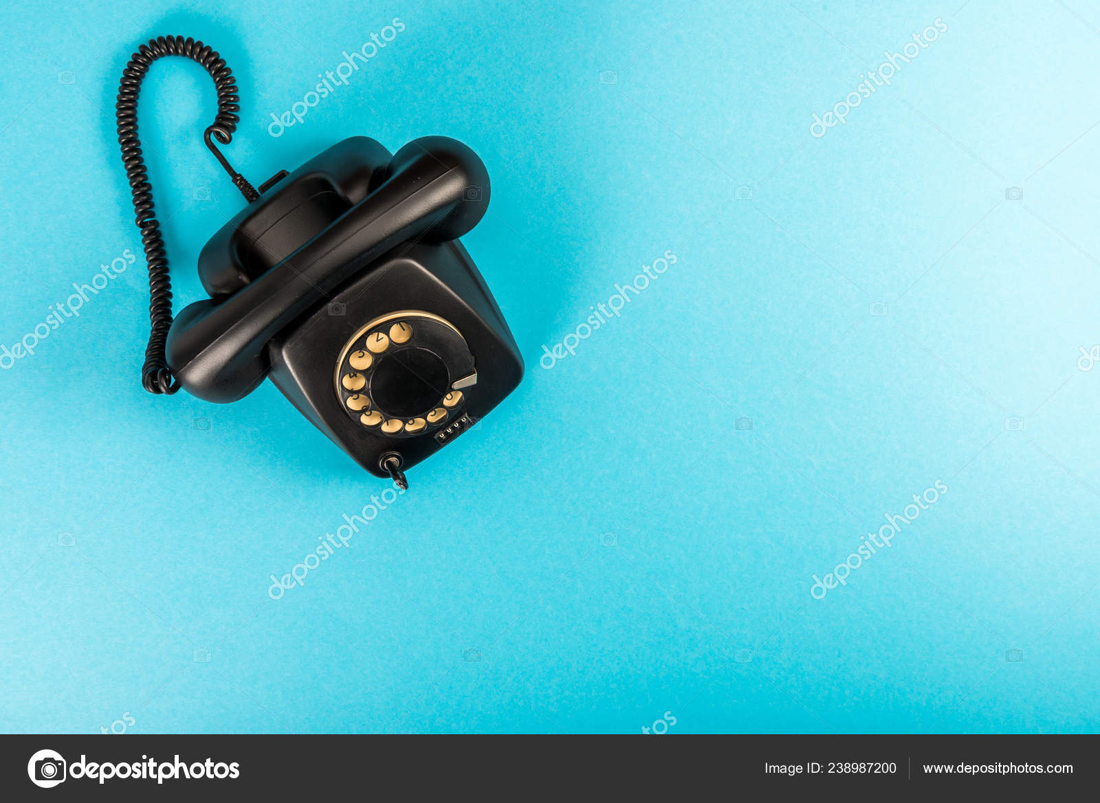 Top View Black Rotary Dial Telephone Isolated Blue Copy Space — Stock ...