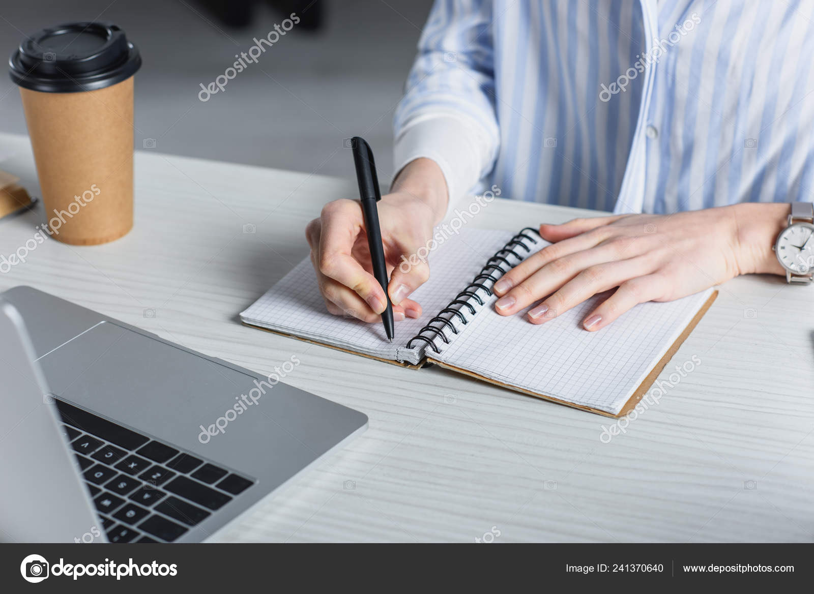 Partial View Woman Writing Notebook Desk — Stock Photo ...