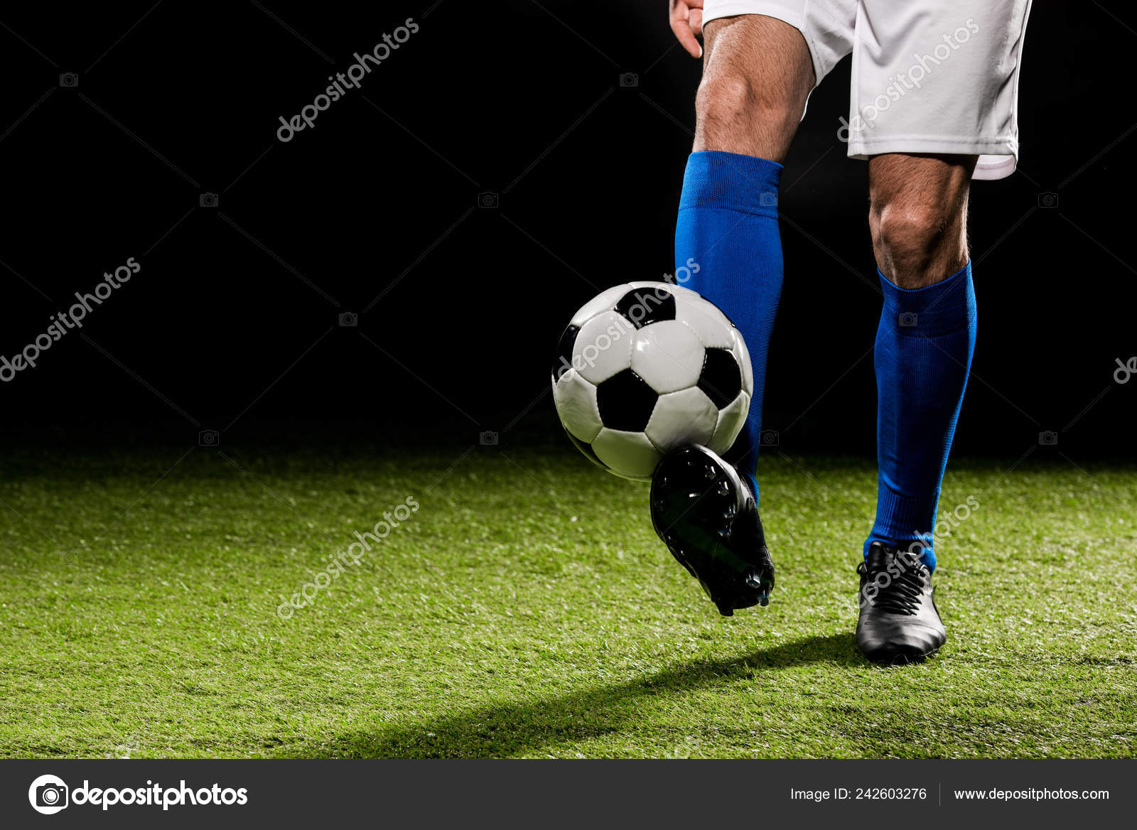 Cropped View Man Playing Ball Grass Isolated Black Stock Photo by ...