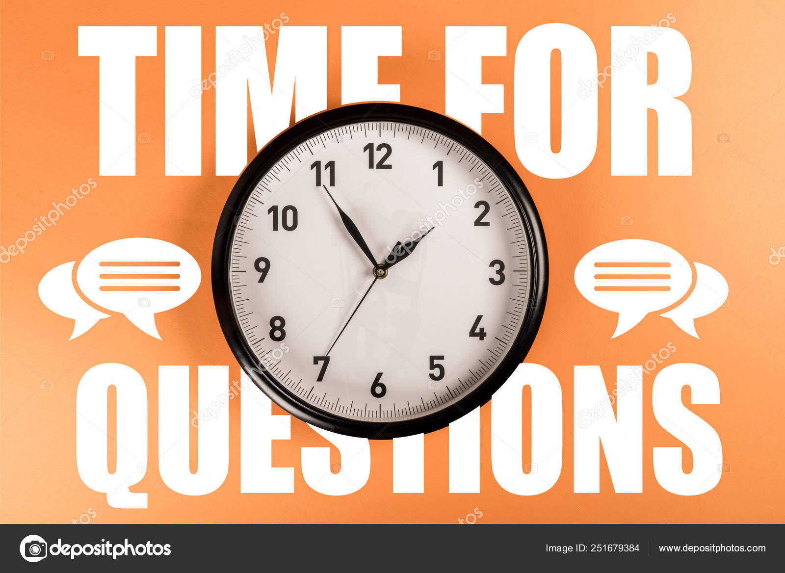Clock White Time Questions Lettering Speech Bubbles Orange Background ...