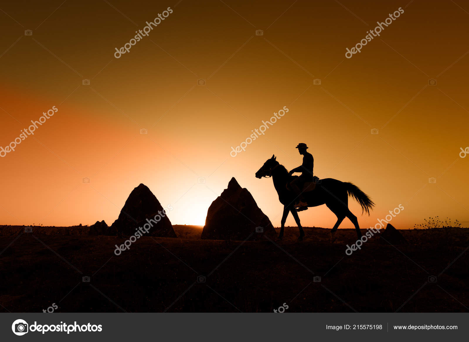 Man Horse Silhouette Background Valley Cappadocia Anatolia Turkey Great ...