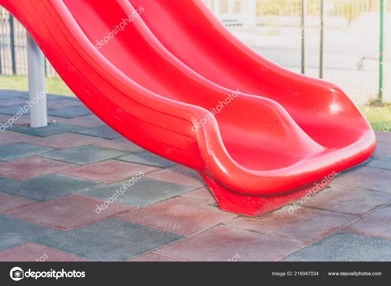 Side View Red Plastic Slide Children Children Park Daytime — Stock ...