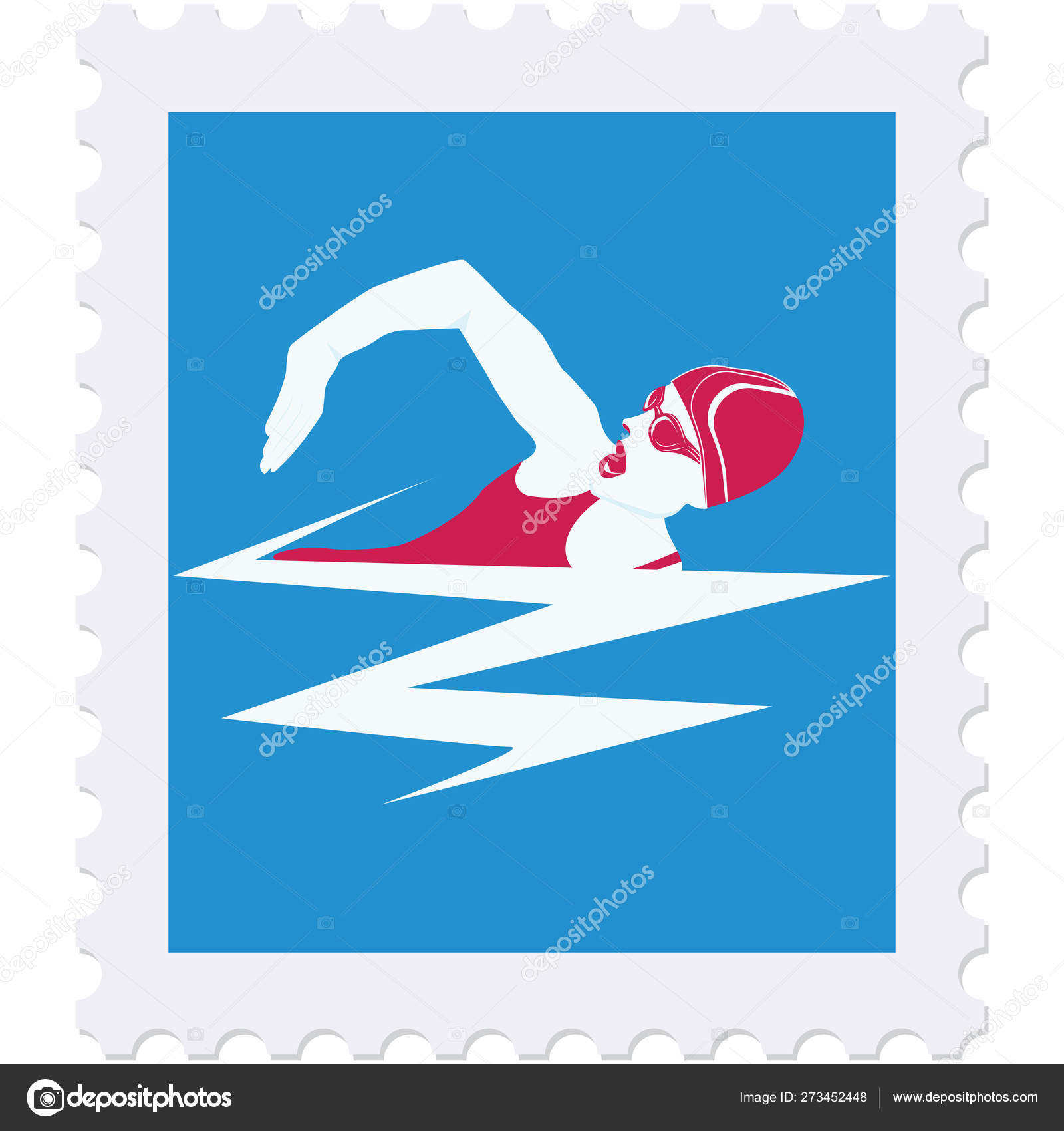 Postage stamp - swimmer - isolated on white background - vector. Sport ...