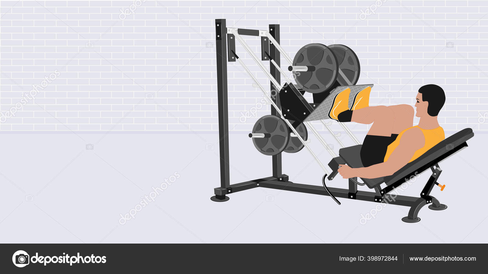 Leg Muscle Trainer Lifting Weights Man Doing Exercise Gym Vector Stock ...