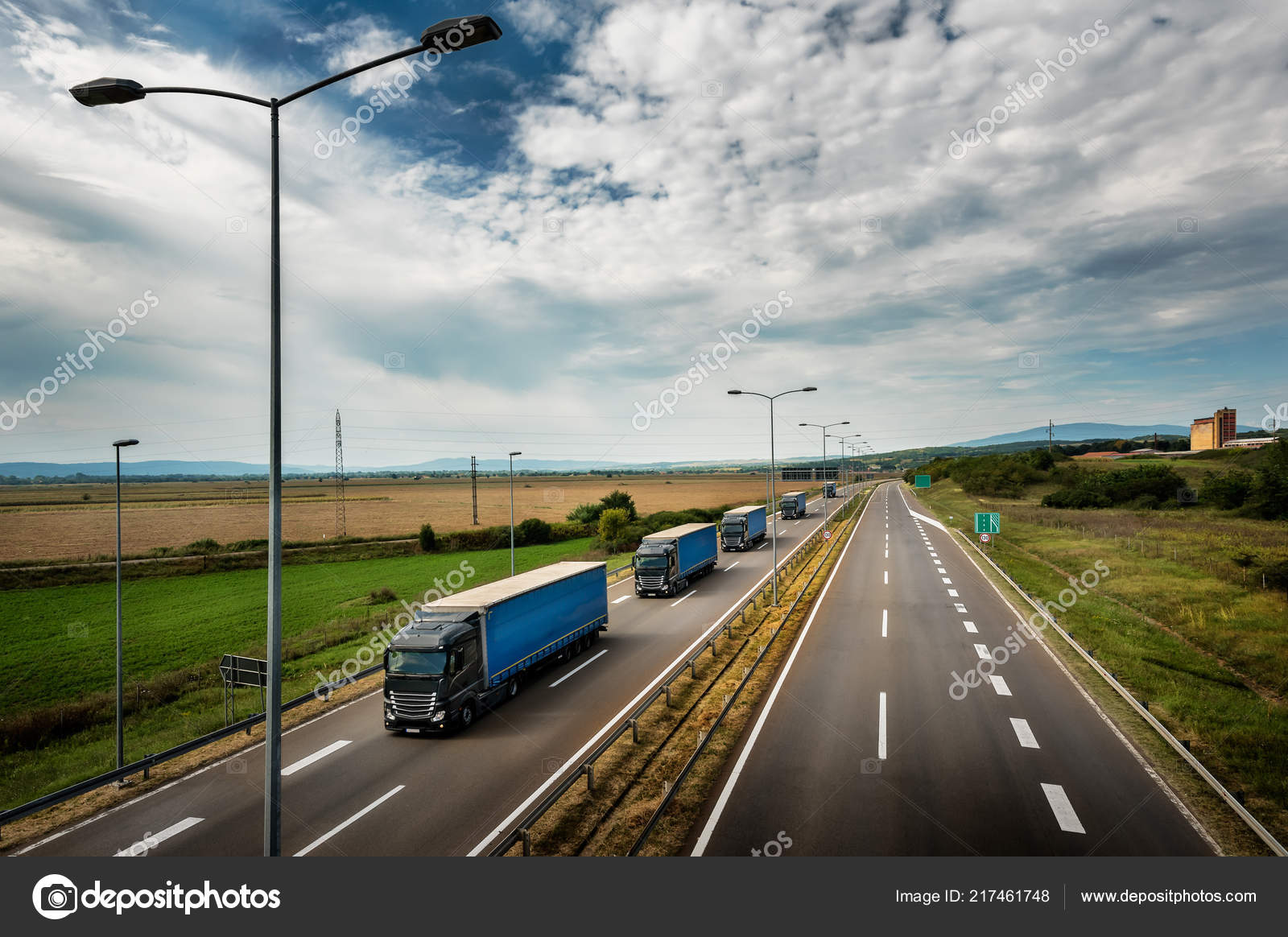 Caravan Convoy Blue Lorry Trucks Line Country Highway — Stock Photo ...