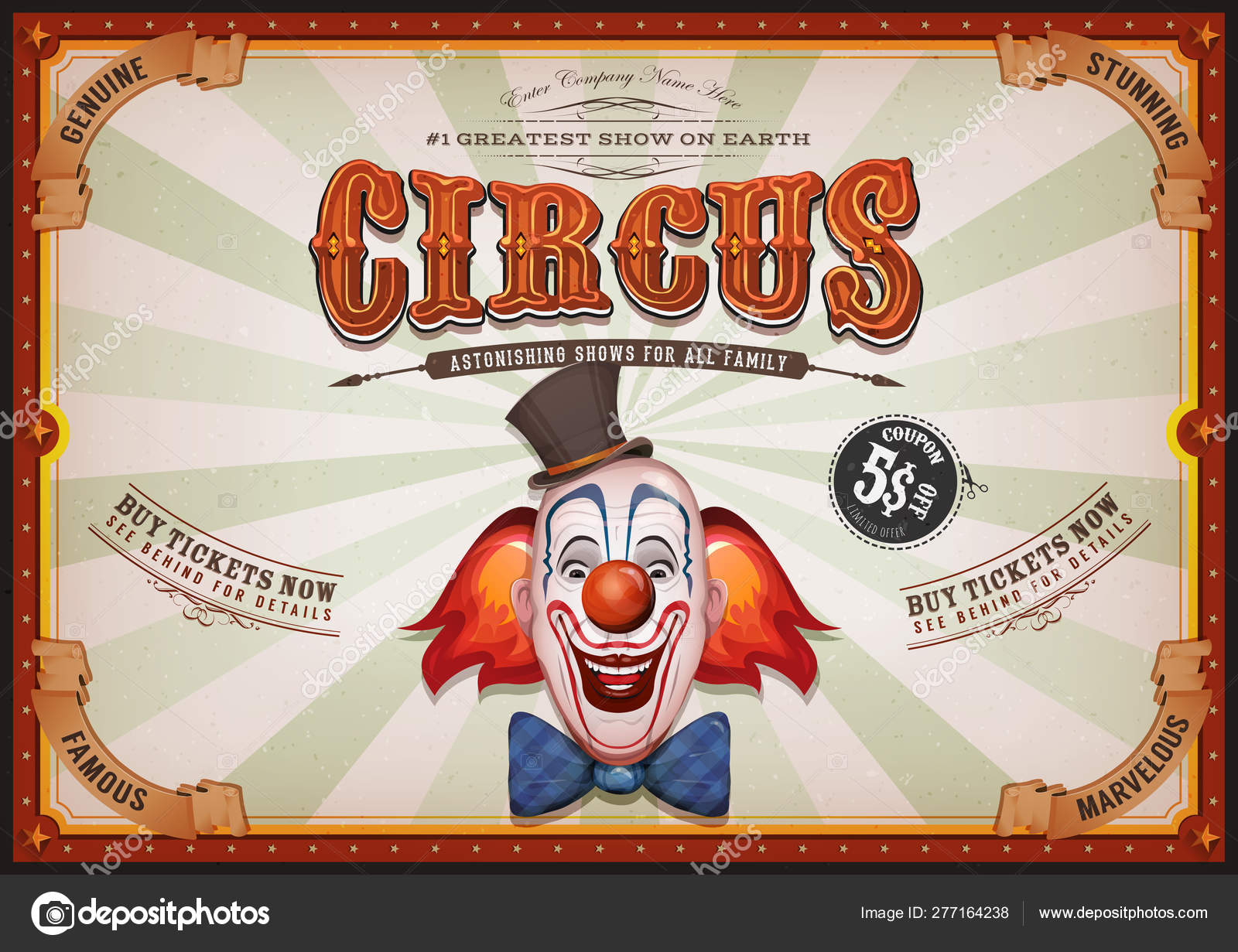 Vintage Zirkusposter mit Clownskopf Stock-Vektorbild von ©benchyb 277164238