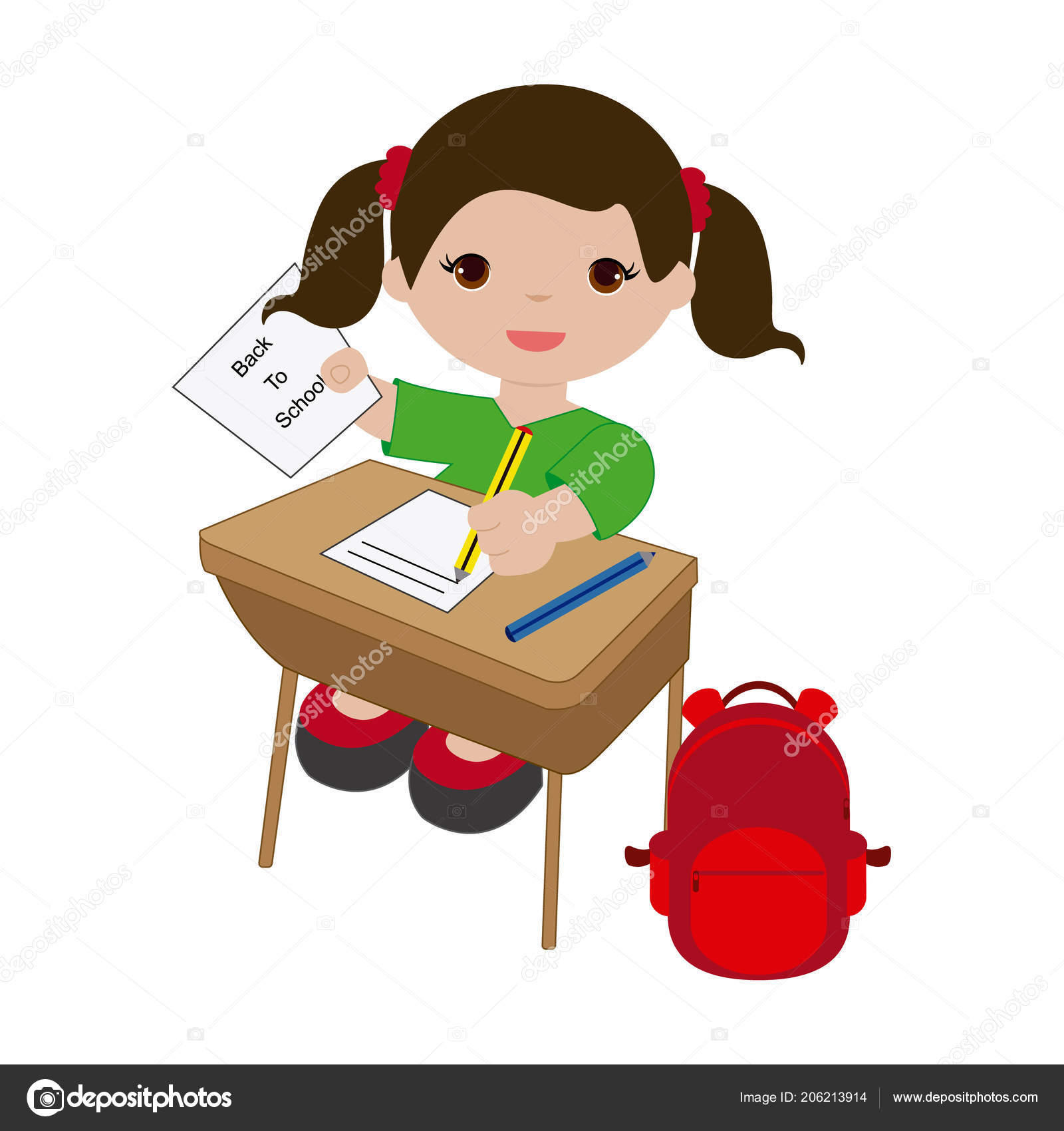 School Girl At Desk Clipart