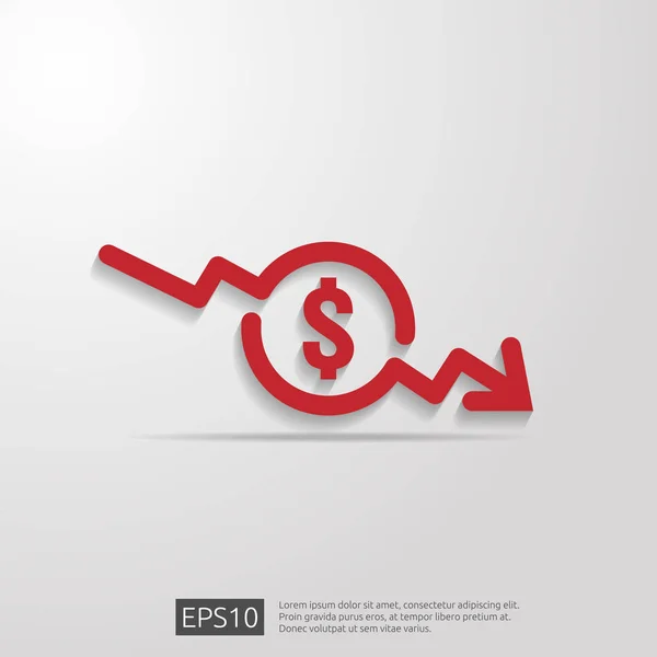 dollar arrow decrease icon. Money arrow symbol. economy stretching rising drop fall down ...