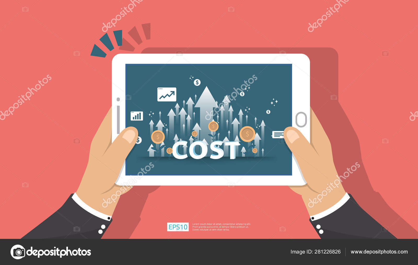 Arrow increase for cost reduction concept . business management at lost ...