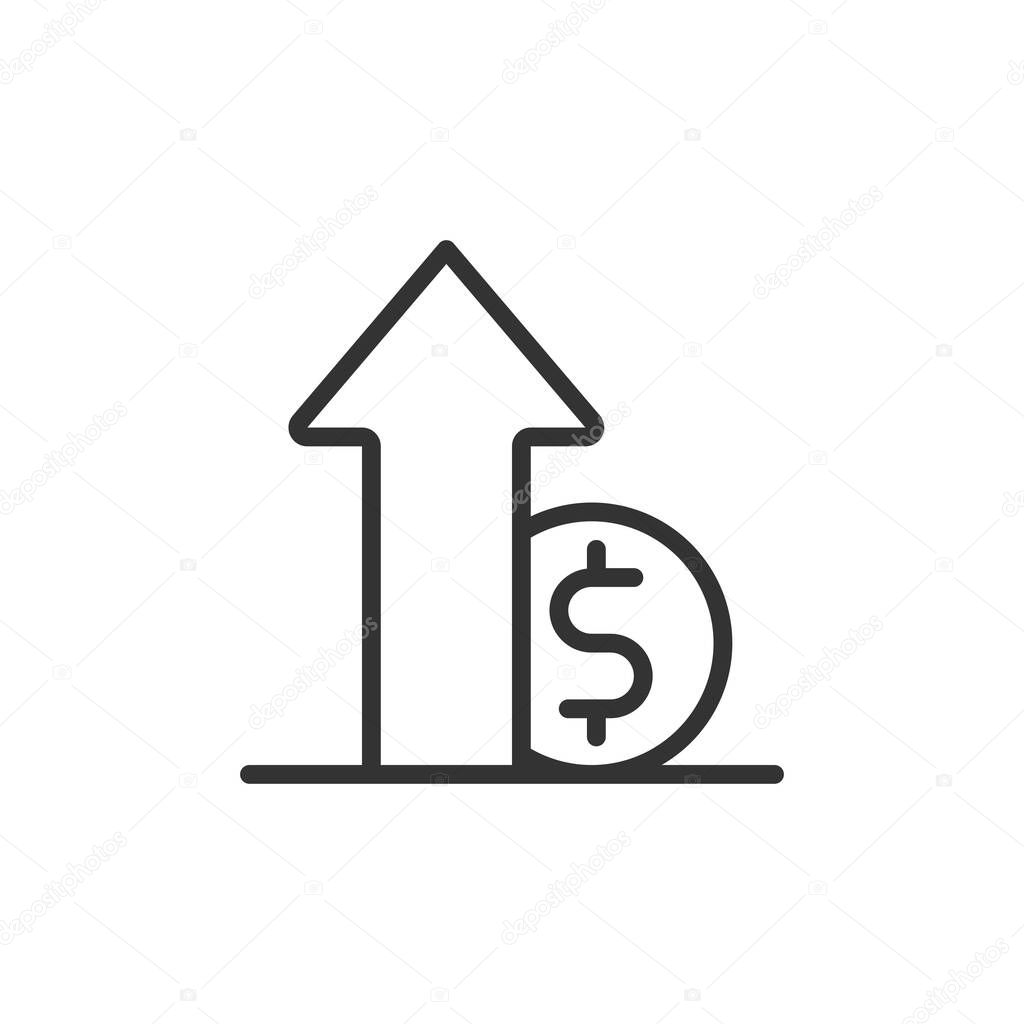 dólar tasa de aumento icono. Símbolo de dinero con flecha extensible ...