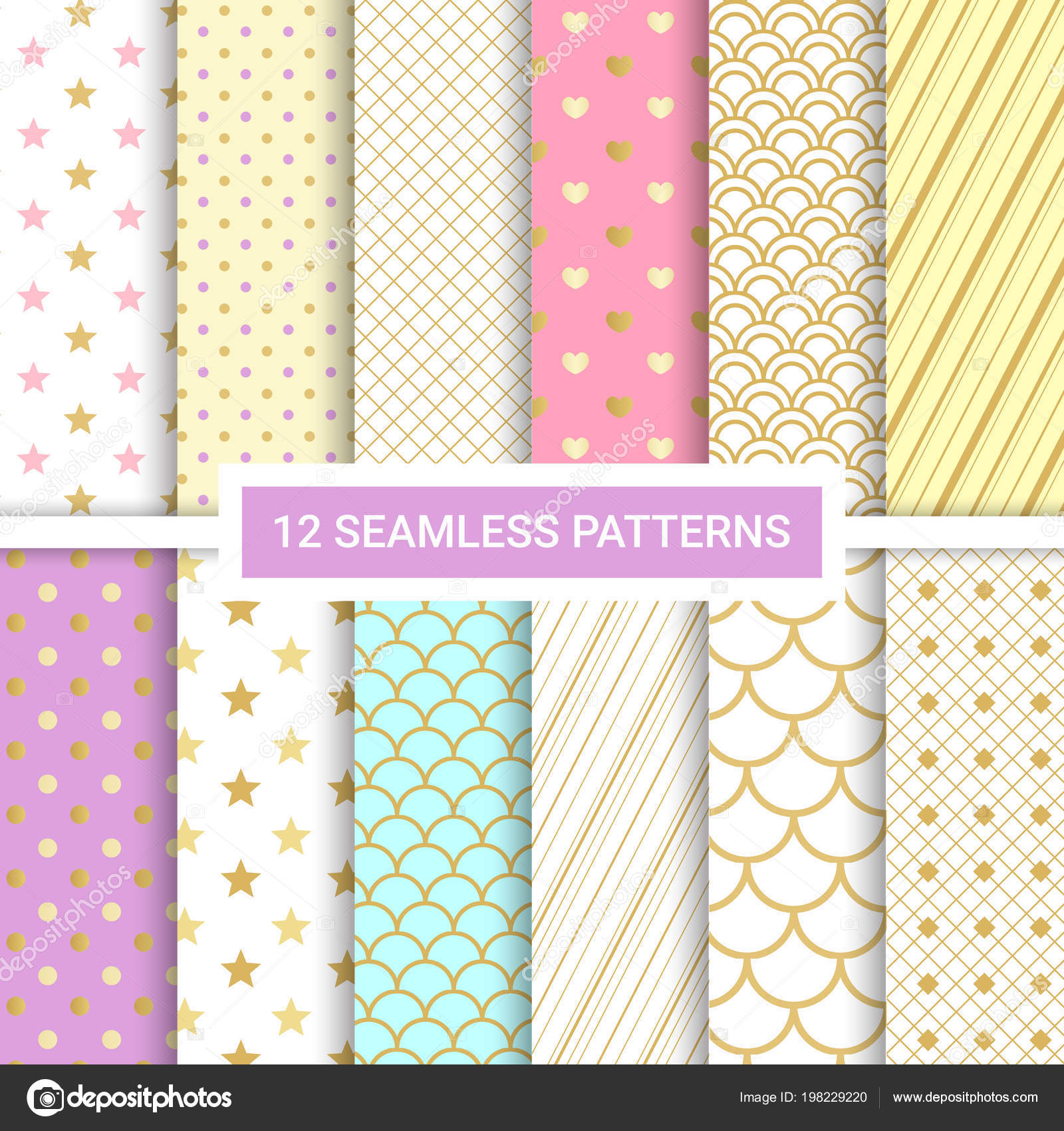 Set Vector Cute Seamless Patterns Endless Line Texture Wallpaper ...