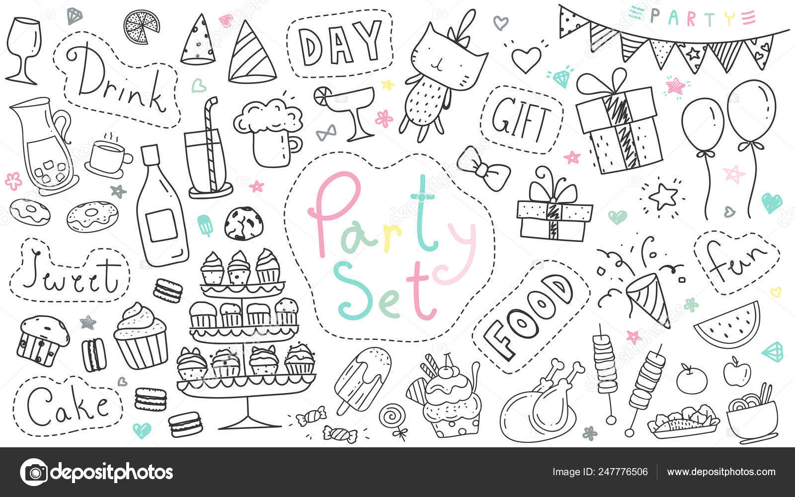 Cute party hand drawn doodle collection isolated Stock Vector by ...