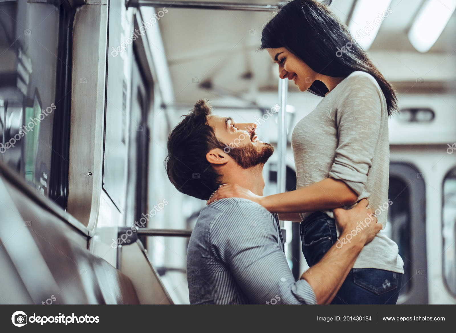 Young Romantic Couple Subway Underground Love Story — Stock Photo ...