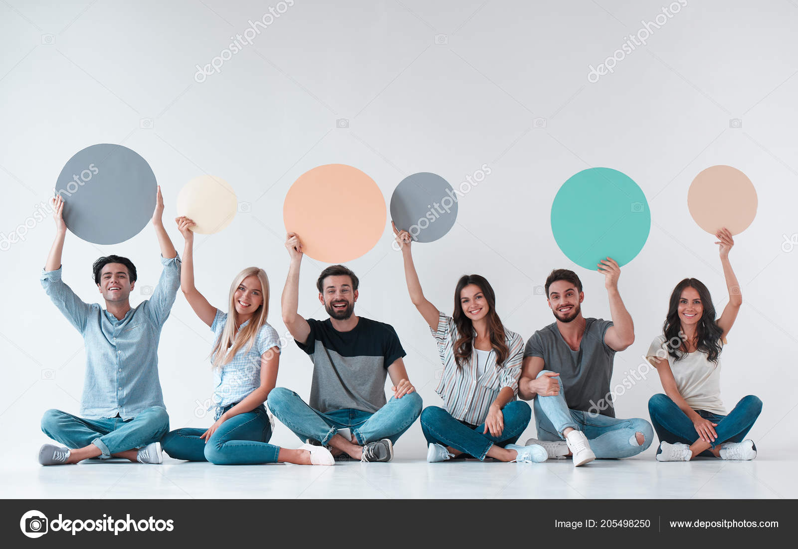 Group Young People Isolated White Background Attractive Youth Sitting ...