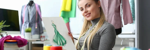 Creating Clothes Design Process Sewing Concept Beautiful Sempstress ...