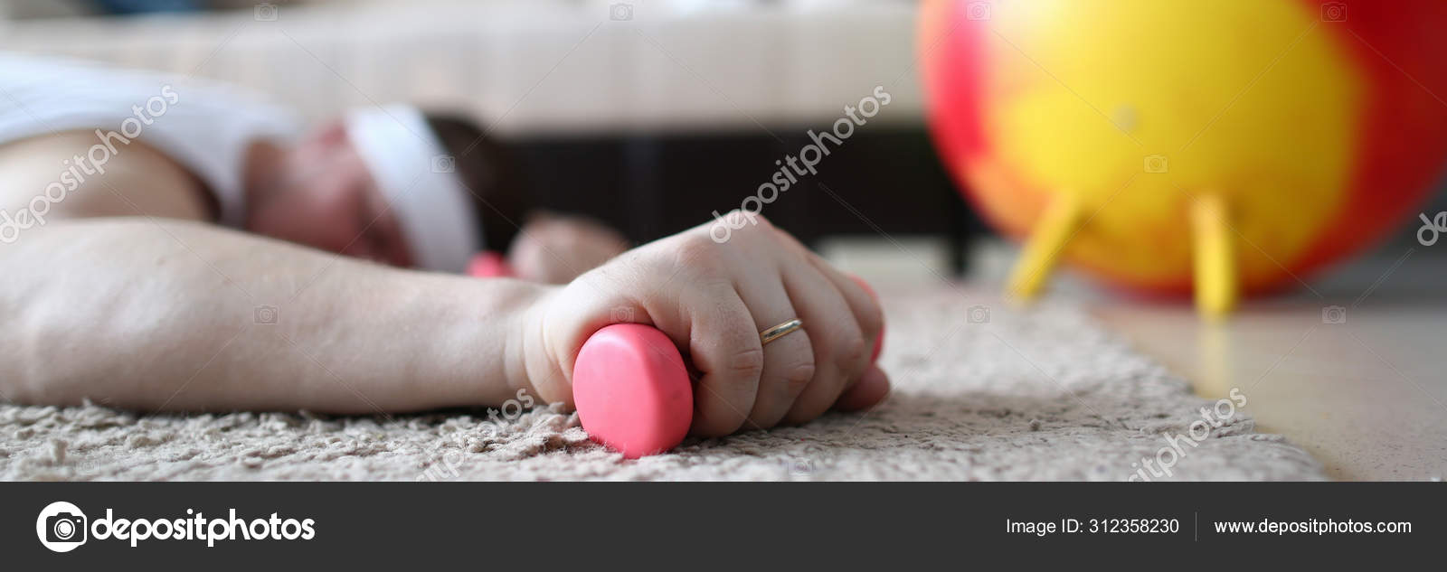 Tired Man Lying on Floor with Dumbbell in Hand — Stock Photo ...