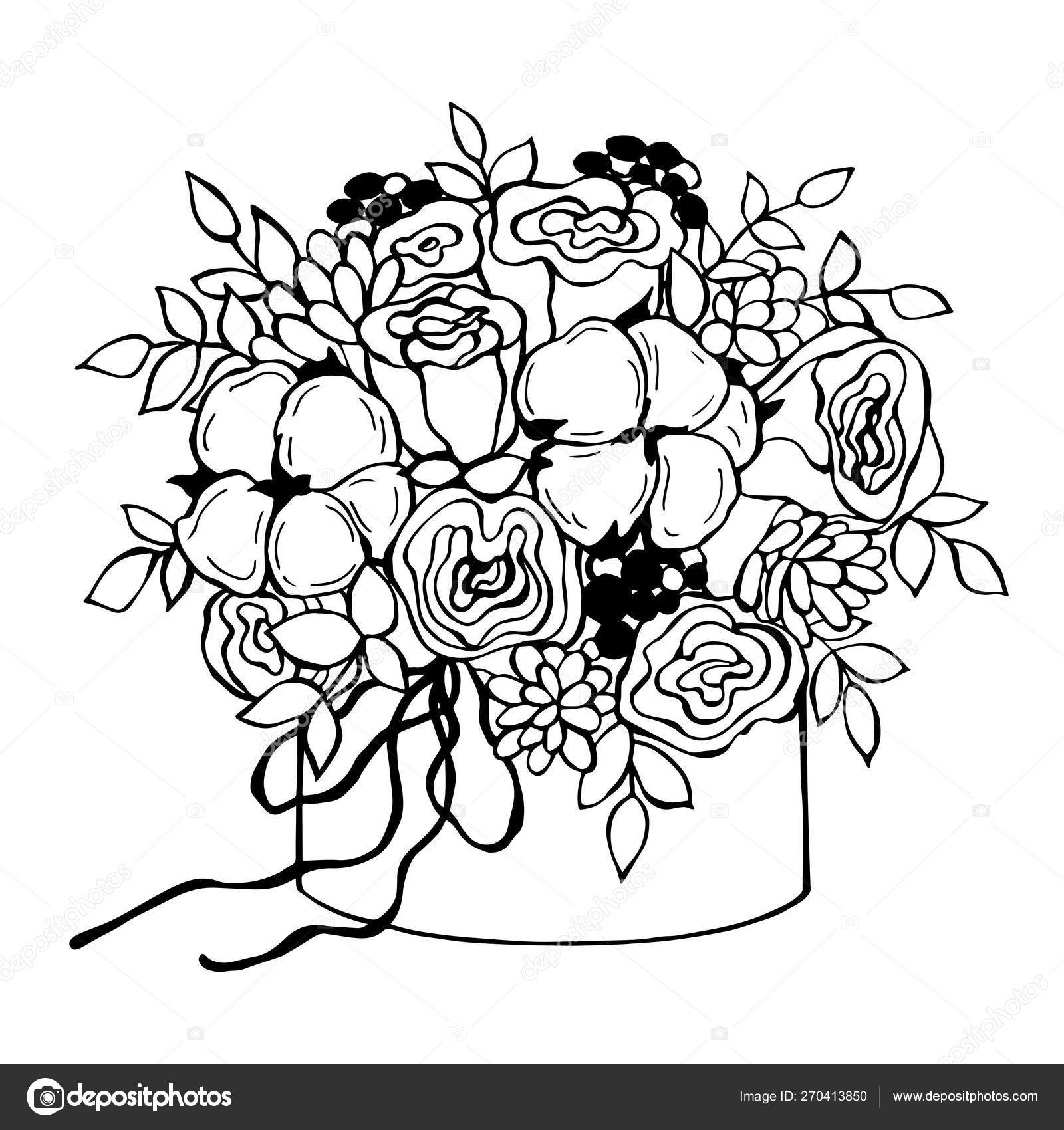 Hand drawn flowers in box.Vector sketch illustration. Stock Vector ...
