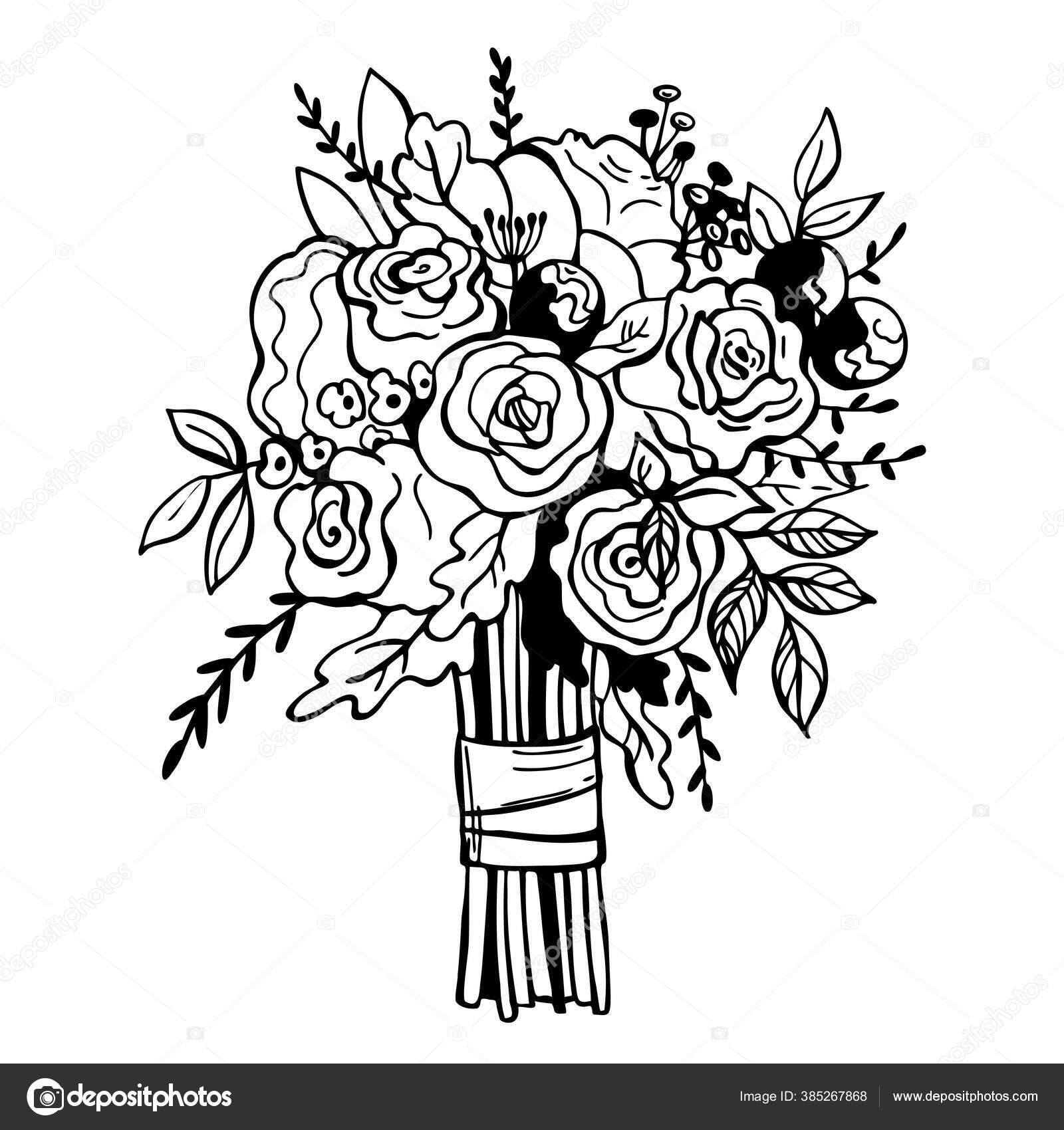 Buket Bunga Pernikahan Buatan Tangan Ilustrasi Sketsa Vektor Vektor ...