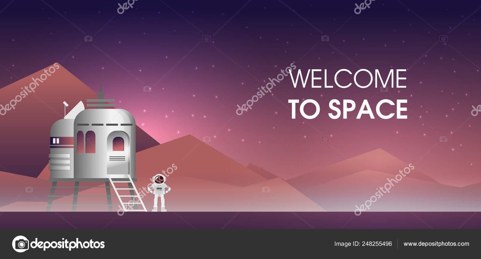 Vector Illustration Space Base Lettering Welcome Space Stock Vector ...