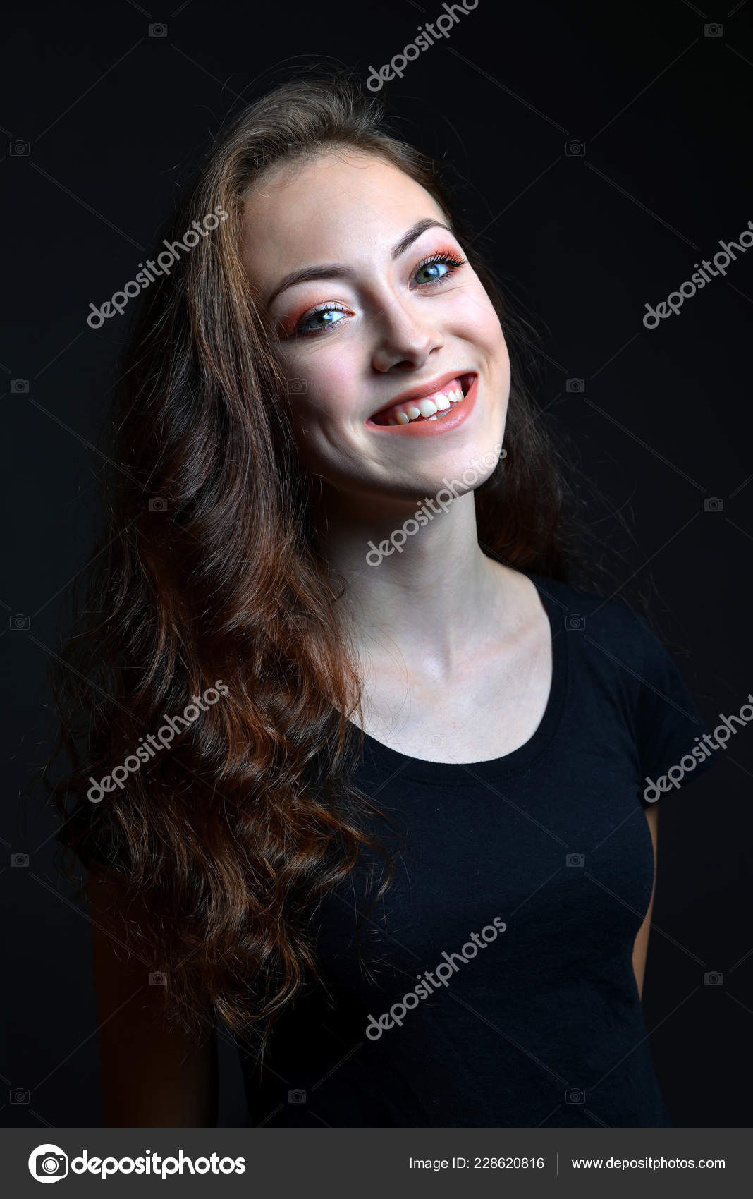 Portrait Young Beautiful Caucasian Woman Dark Background Stock Photo by ... Portrait Young Beautiful Caucasian Woman Dark Background Stock Photo by ...