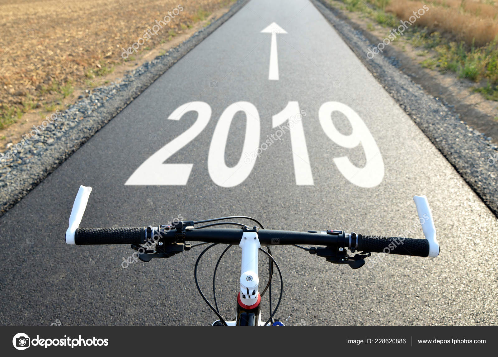 Bicycle Asphalt Road Forward New Year 2019 Stock Photo by ©vencav 228620886