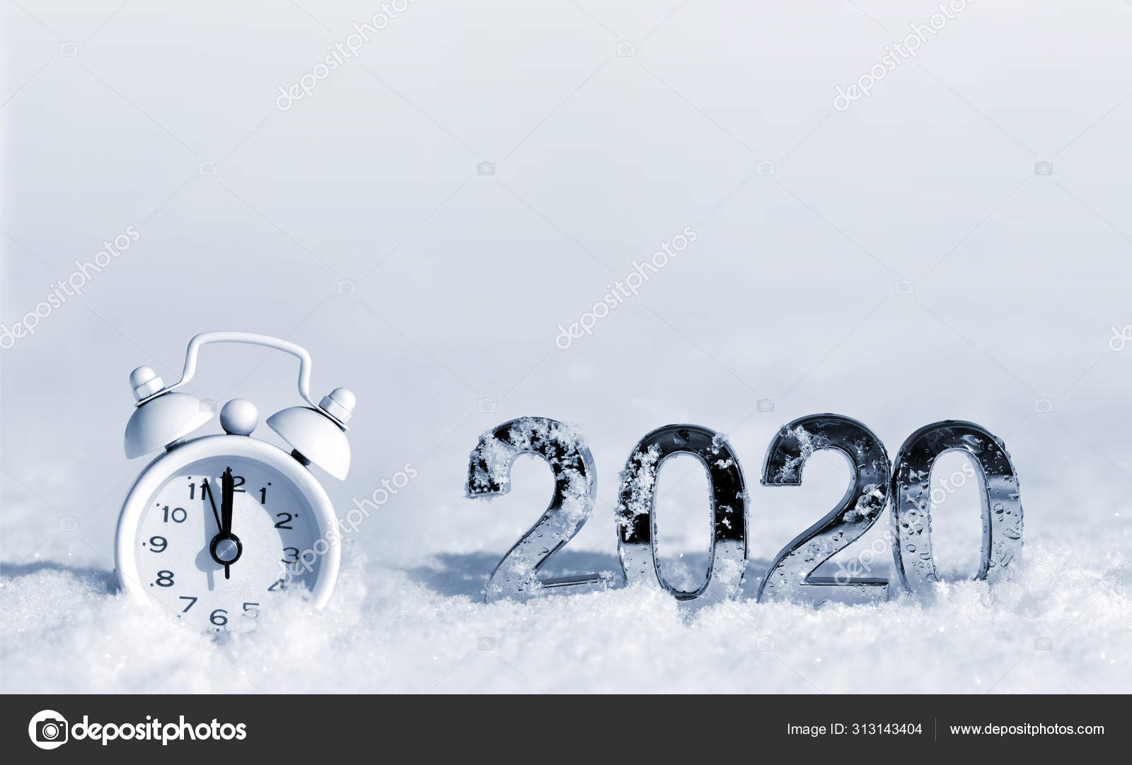 Number 2020 Alarm Clock Snow Happy New Year Concept Stock Photo by ...