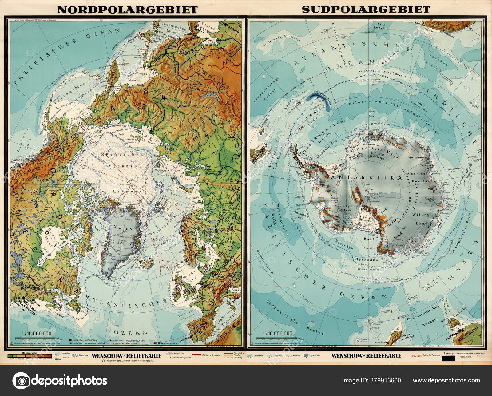 Antiguo mapa del Ártico y la Antártida. Mapa del mundo vintage con ...
