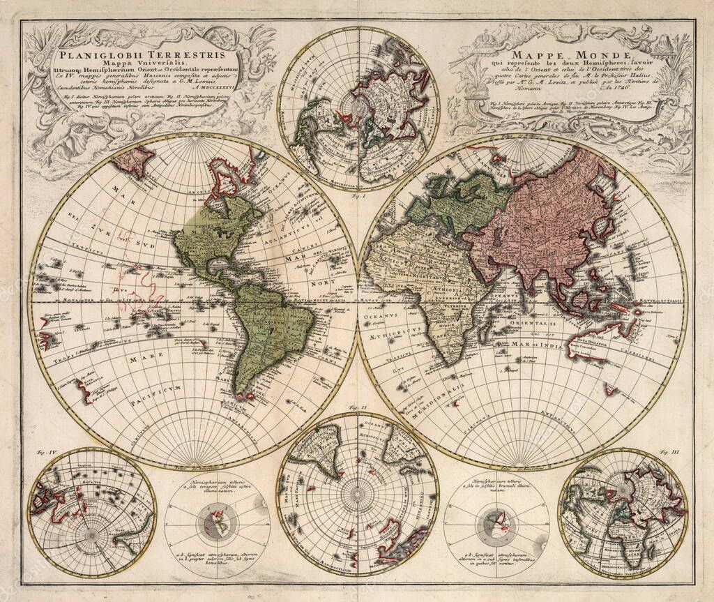 Mapa antiguo del hemisferio occidental y oriental. Mapa del mundo ...
