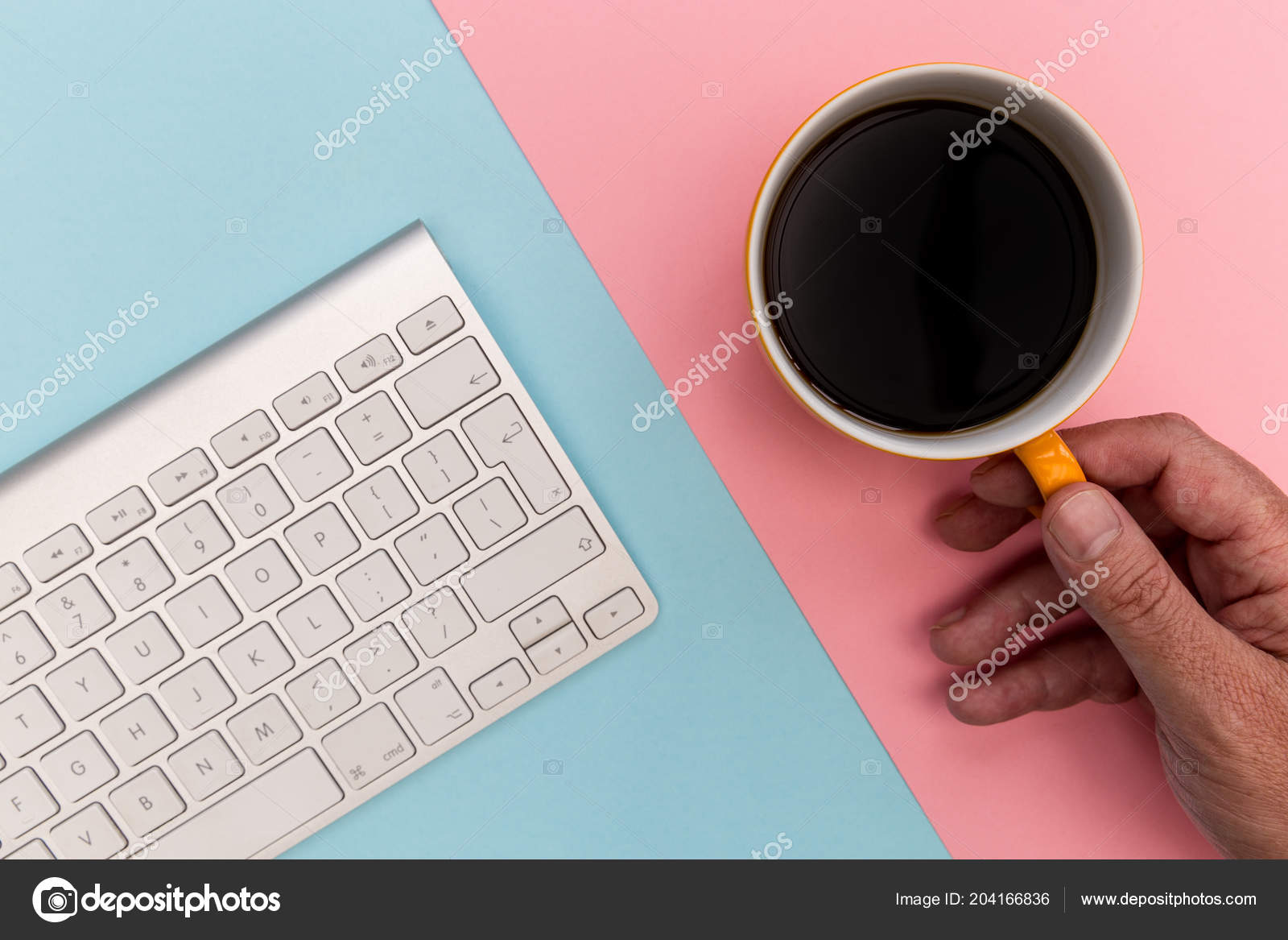 Minimal Office Workplace View Computer Keyboard Bright Pink Background ...
