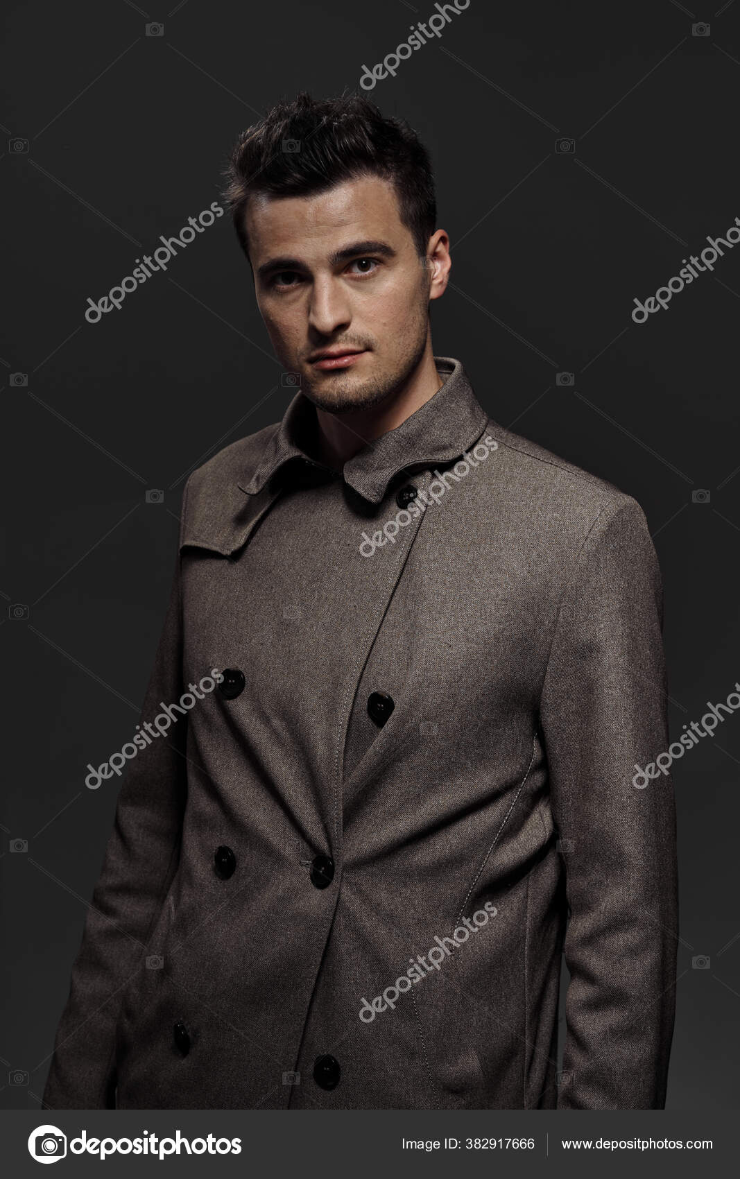Young Handsome Man Wearing Coat Dark Background Studio Shot Stock Photo ...