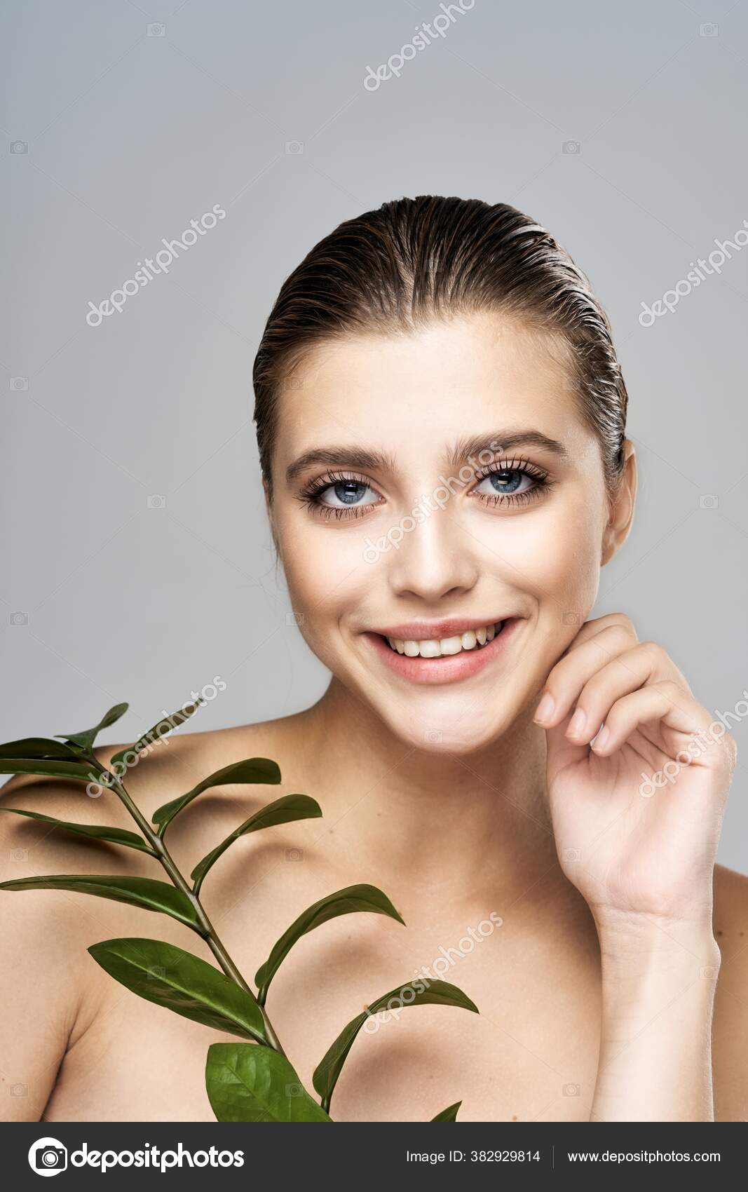 Young Beautiful Model Posing Leaf Studio Stock Photo by ©ShotStudio ...