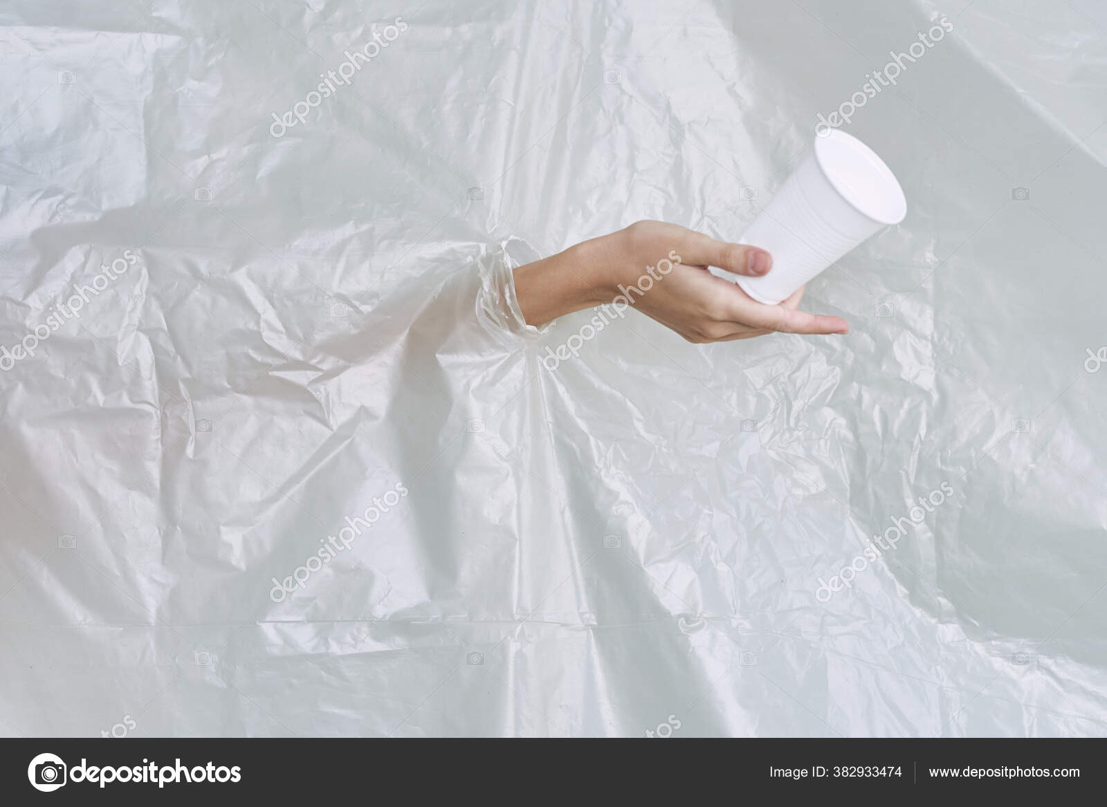 Female Hand Cup Tearing Plastic Polyethylene — Stock Photo © ShotStudio ...