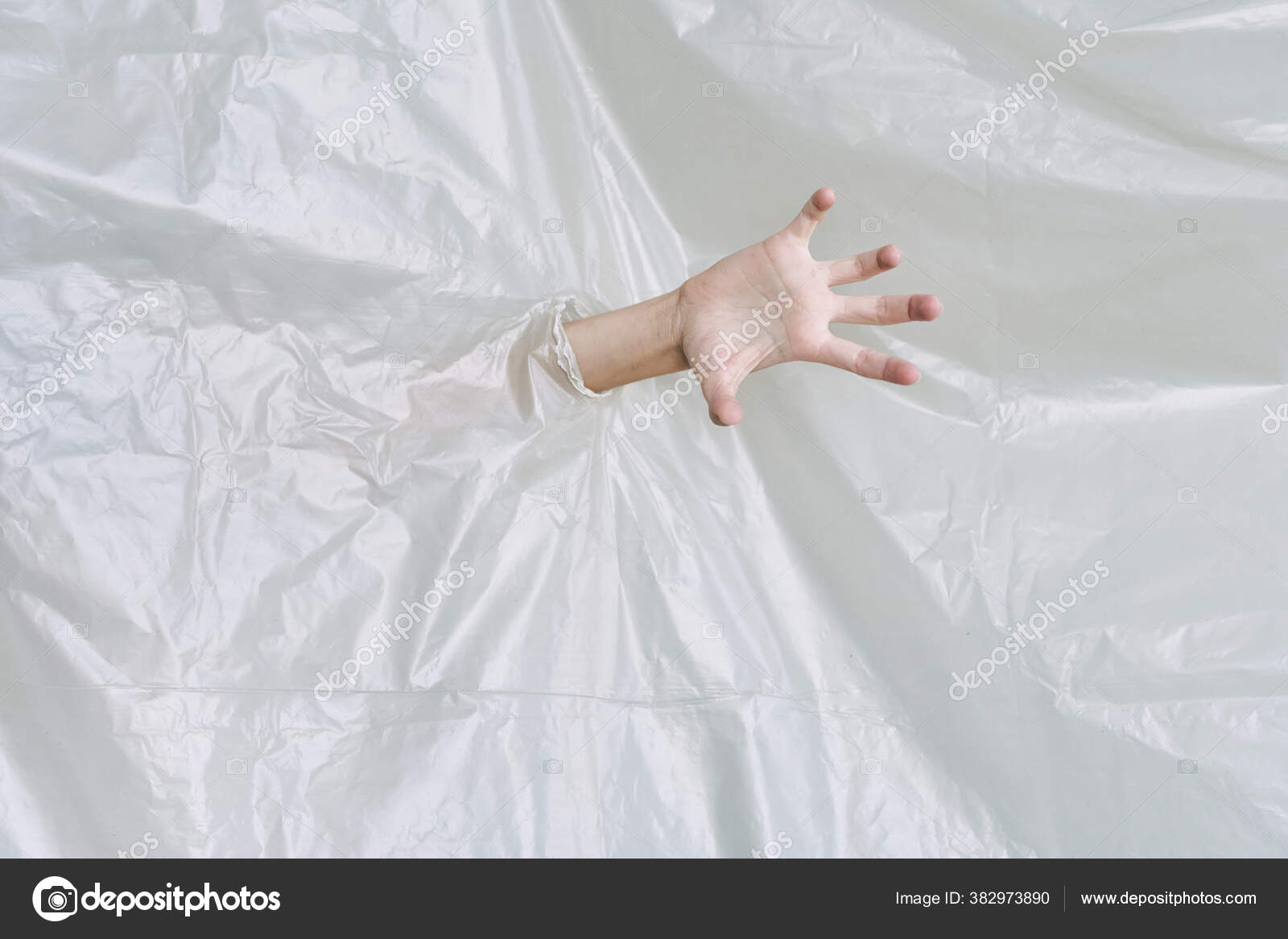 Female Hand Tearing Plastic Polyethylene — Stock Photo © ShotStudio ...