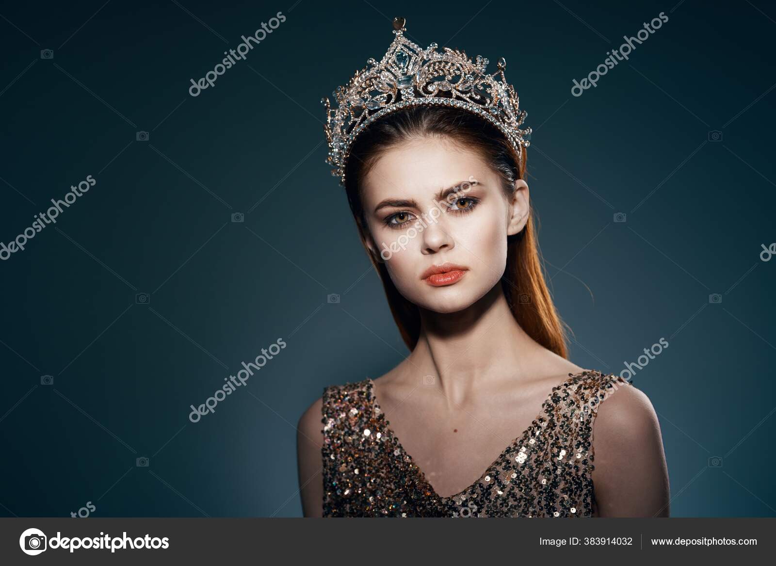 Woman Wearing Crown Posing Camera High Quality Photo ⬇ Stock Photo ...