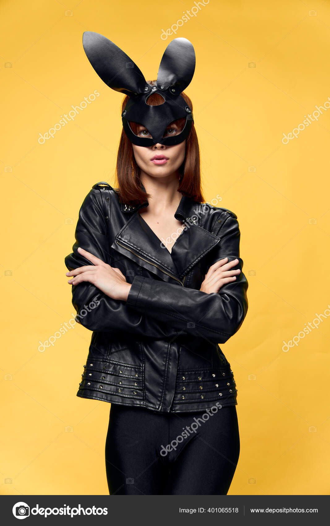 Sexy woman in rabbit mask and black suit, temptation Stock Photo by ...