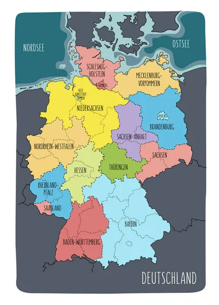 Illustrated map of Germany with labels. Isolated vector, hand drawn ...
