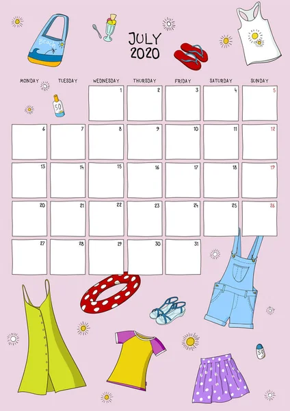 Cute calendar and planner for January 2020. Blue background with ...