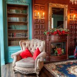 Luxury Classic Interior Home Library Sitting Room Bookshelf Books Arm ...