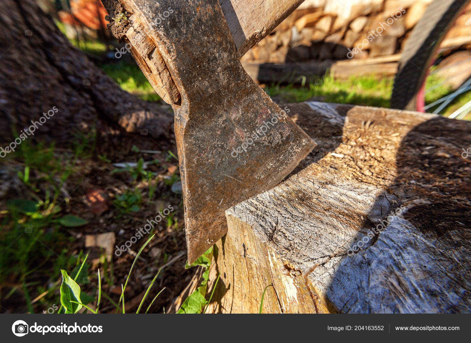 Stabbed Blade Stump Wooden Handle Stock Photo by ©Luljo 204163552