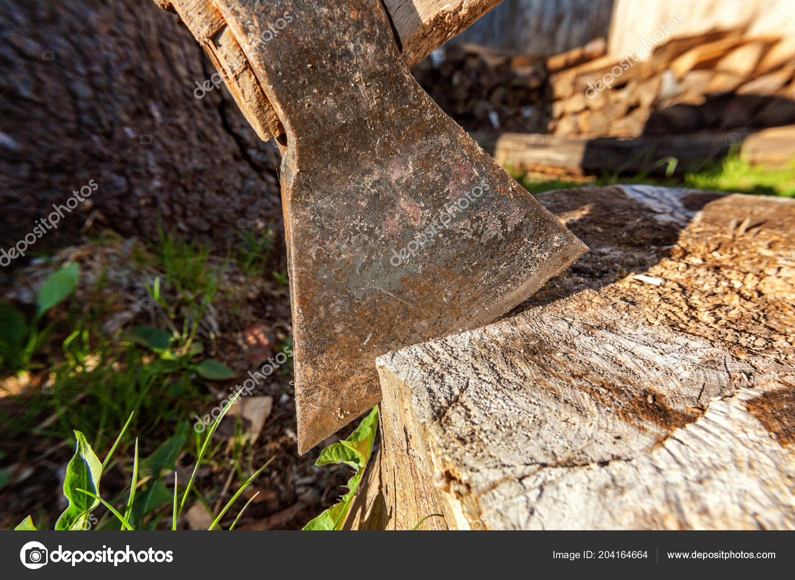 Stabbed Blade Stump Wooden Handle Stock Photo by ©Luljo 204164664