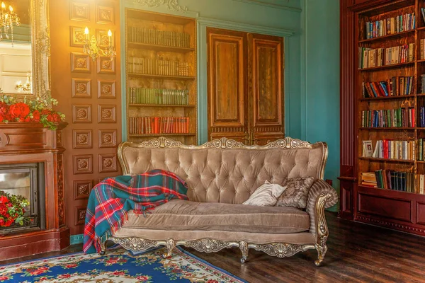 Luxury Classic Interior Home Library Sitting Room Bookshelf Books Arm ...