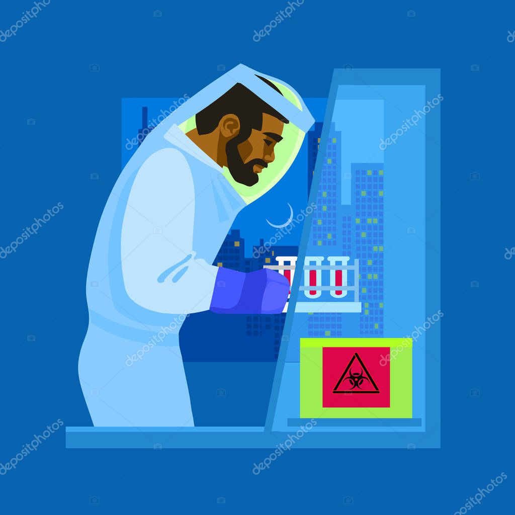 Científico está sosteniendo muestras de análisis de sangre Un hombre en ...