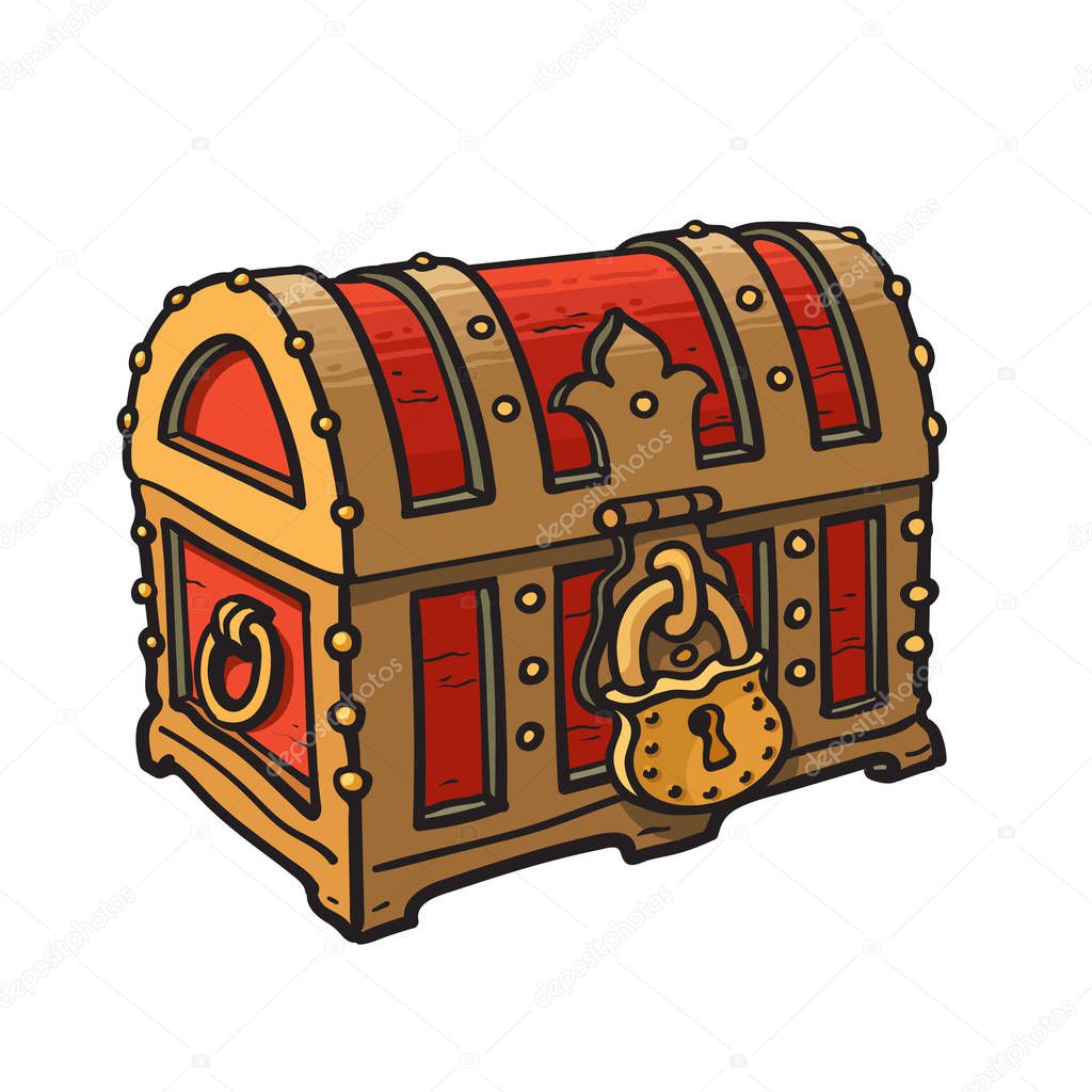 Cofres piratas con candado dorado. Dibujos animados estilo ilustración ...