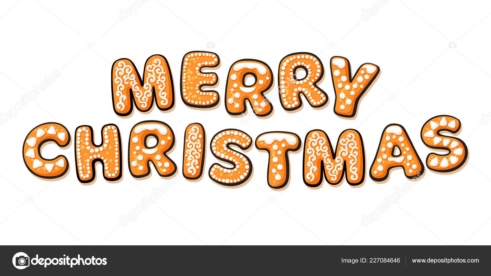 Merry Christmas text composed of gingerbread cookies. Cartoon hand ...