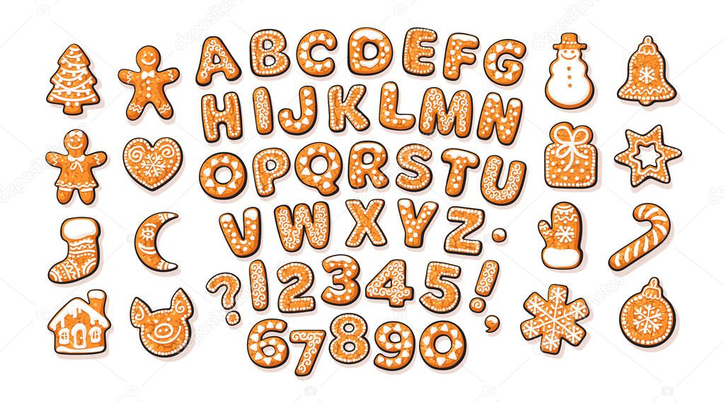 Alfabeto de jengibre de Navidad y Año Nuevo y lindas galletas ...